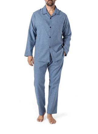 Novila Herren Pyjama blau Flanell gemustert