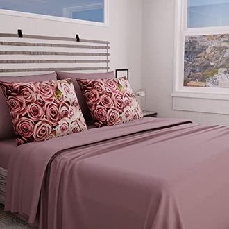 Petti Artigiani Italiani Bettwäsche-Set, Bettwäsche für Doppelbett, Bettwäsche Rose zweifarbig Pink, Bettwäsche für Doppelbett, Druck nur auf Kissenbezügen, hergestellt in Ita