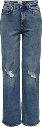 Only Damen Straight Leg Denim Jeans | High Waist Gerade Weite Schlag Hose | Wide Destroyed Pants ONLJUICY, Farben:Blau, Größe:29W / 32L, Z-Länge:L32