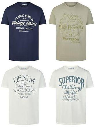 Riverso RIVLeon Lot de 4 tshirts &agrave; col rond et manches courtes 100 % coton coupe droite vert bleu blanc gris rouge orange taille S M L XL 2XL 3XL 4XL 5XL M&eacute;la