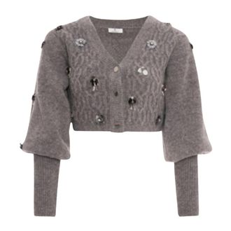 Fracomina Cropped V-neck Cardigan - - Knitwear - Damen - Grau - M