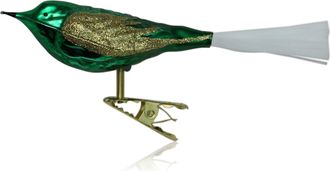 Lauschaer Glas Christbaumschmuck Vogel mit Glasschwanz grün Glanz Christbaumschmuck Weihnachtsbaumschmuck mundgeblasen, handdekoriert