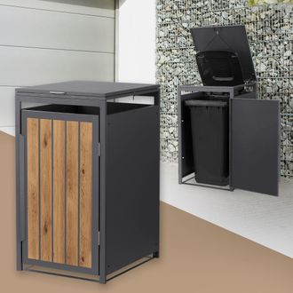 ML Design ML-Design Mülltonnenbox 1er, Mülltonnenverkleidung für 1 Tonne, 240L, 68x80x120 cm, Anthrazit-Holzoptik, aus Stahl, wetterfest, Müllbox mit Klappdecke