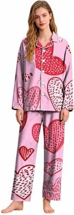 Generic Pyjama de Saint-Valentin pour femme - Tenue de Saint-Valentin - Tenue mignonne avec noeud - Motif coeur et boutons - Doux - 2 pi&egrave;ces - Blazer pour fem