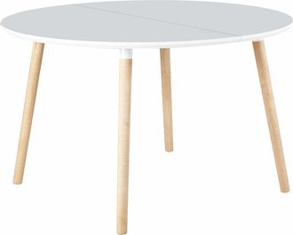 PEGANE Table à manger ronde extensible coloris blanc / pieds hêtre, Longueur 140 - 180 x Largeur 100 x Hauteur 75 cm -PEGANE