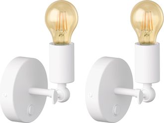 LEDs Com 2 Stück Vintage E27 Wand-Leuchte FETRO mit Schalter, weiß, schwenkbar, inkl. E27 Lampe Vintage gold (extra-warmweiß, 471lm)