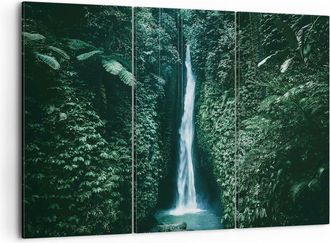 Arttor Bilder auf Leinwand Tropen Wasserfall Dschungel Leinwandbild 105x70cm Wandbilder Dekoration Wohnzimmer Schlafzimmer Set 3 teilige Groß Wanddeko Bild W