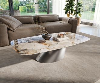 DELIFE Couchtisch Edge Boot 140x80 cm Keramik Patagonia Poliert Conis Edelstahl geb&uuml;rstet, Couchtische