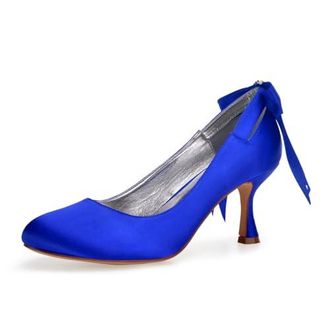 Generic Chaussures De Mari&eacute;e Escarpins pour Femme Satin&eacute;e Talon Moyen Slip-on Rond Chaussures De Mariage De F&ecirc;te 7Cm,Bleu,40 EU