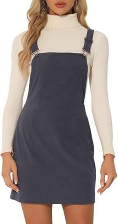 Allegra K Femmes Jupe Bretelles Velours C&ocirc;tel&eacute; Fleuri Bretelles Ajustables Gris fonc&eacute; L