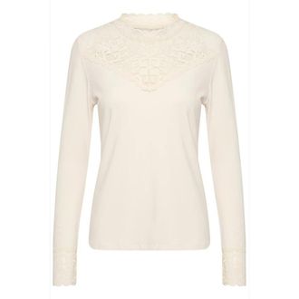 Cream Elegante Jerseybluse mit Spitzen Details - - Tops - Damen - Beige - XS