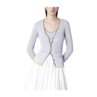 Roberto Collina Cardigan ML Contrasto - - Knitwear - Damen - Lila - XS