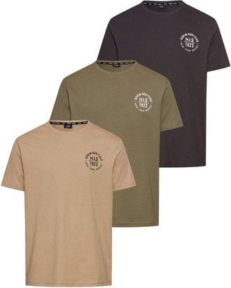 H.I.S T-Shirt (Packung, 3-tlg., 3er-Pack) schmal geschnitten, bedrucktes Design, aus 100% Baumwolle