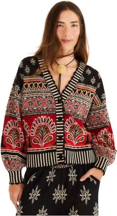Farm Rio Farm Rio, Femme, Pulls, Noir, Taille: 40 FR Ainika Love Coconut Groove Knit Cardigan