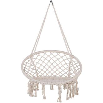 Beliani H&auml;ngesessel Wei&szlig; aus Metall und Baumwolle Schlafzimmer Wohnbereich Balkon Boho-Stil Modernes Design
