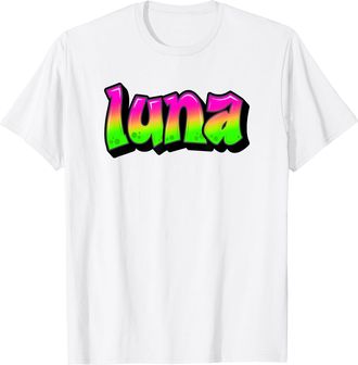 BDAZ Luna Graffiti Personalisierter Name Gr&uuml;n Rosa Frauen M&auml;dchen T-Shirt