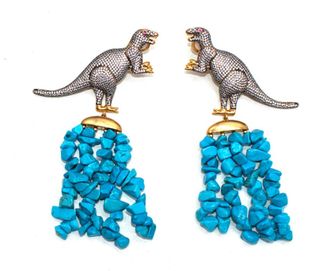 Begum Khan Dinosaur Blue Stones Clip On Earrings