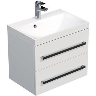 Puma Naturel - Badezimmerm&ouml;bel mit Natural Cube Way Waschbecken 60x40 cm gl&auml;nzend wei&szlig; (CUBE260ZBL)