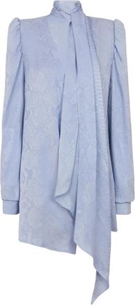 Balmain Kleid mit Schlangenmuster aus Seidenjacquard und Bindedetail - - Blouses & Shirts - Damen - Blau - 2XS