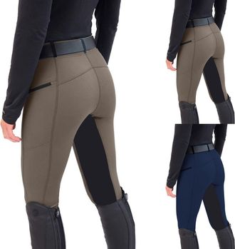 Generic Reitleggings Damen Reithose mit Handytasche Stretch High Waist Vollbesatzreithose mit G&uuml;rtelschlaufen Reitsport Hosen Leggings Anti Pilling Outdoor Re
