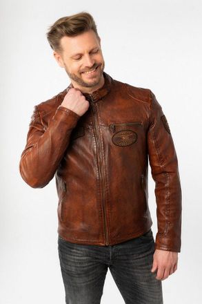 Mauritius Lederjacke MMKendrik mit Patches, Stehkragen