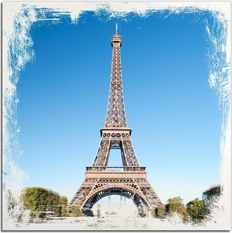 Wallario Wandbild aus Holz Pariser Eiffelturm - 40 x 40 cm in Premium-Qualität: Brillante Farben