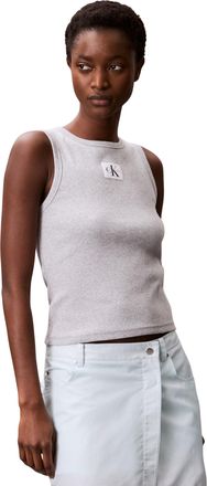 Calvin Klein Damen Tank Top Woven Label Cotton Rib mit Logo, Grau (Bc06 Grey Heather), XS