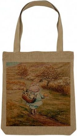 Fabulous Sac Shopping Tote Bag Aspect Lin - Petite Cochon Illustration Enfant Beatrice Potter - Sac de Courses Toile Epaisse 360g Beige Naturel Cabas Port&eacute; Epa