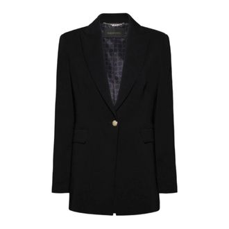 Elena Miro Femme, Vestes, Noir, Taille: 52 FR Blazer crois&eacute; en tissu cr&ecirc;pe