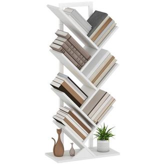 HOMCOM Biblioth&egrave;que en Forme darbre 7 Niveaux avec 7 &eacute;tag&egrave;res et Cadre en Acier pour Le Salon, Le Bureau, l&eacute;tude et la Chambre 50x24x109 cm Blanc