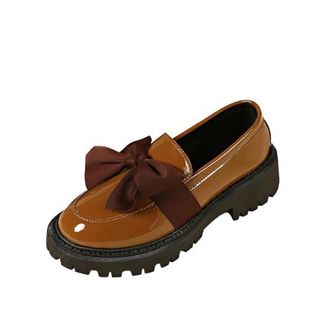 Generic Mocassins pour femme en cuir verni avec noeud - Bout rond - &Eacute;l&eacute;gantes et confortables - Style d&eacute;contract&eacute; - Pour le travail, le bureau, les loisirs, m