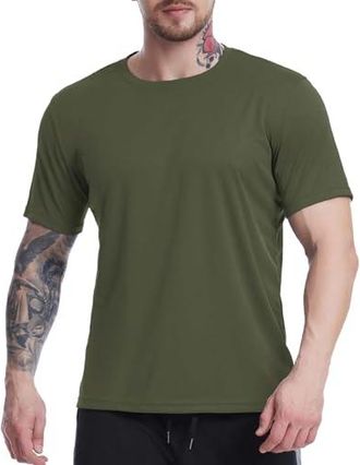 Generic Chemises à manches courtes pour homme - Décontracté - Col rond - Uni - Respirant - Séchage rapide - Pour lentraînement, la course à pied, la gym, les 