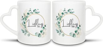 Tassendruck Partner-Tasse - Lieblingsmann, Lieblingsfrau - Geschenk zum Valentinstag, Jahrestag, Geburtstag, Paar-Geschenk - Kranz, Hochwertige Keramik, 2er-Set