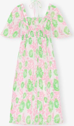 Ganni Robe midi en georgette pliss&eacute;e &agrave; smocks - Taille 46 Rose - Pour Femme