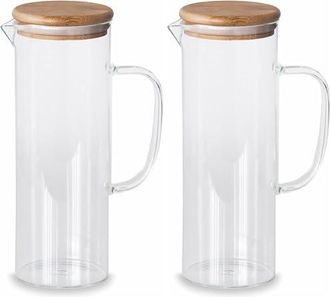 Lacor Lacor - 61953 - Wasserkrug aus Borosilikatglas - Deckel Bambus - Sieb - Perfekt f&uuml;r Limonade, Eiskaffee, Tee - sp&uuml;lmaschinenfest - 1 L (Packung mit 2)