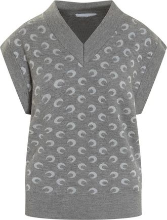 Marine Serre Homme, Pulls, Gris, Taille: S Moon Jacquard Knit V-Neck Vest