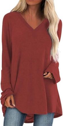 Generic Femme Uni Manches Longues Irr&eacute;gulier L&acirc;che Imprim&eacute; Pull Tops Blouse, Bordeaux, XXL