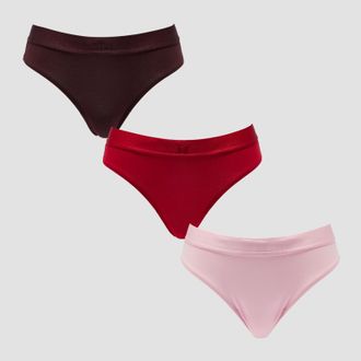 MyProtein Culotte bikini taille moyenne femme MP (lot de 3) - Rose poudr&eacute;/Rouge ros&eacute;/Caramel - M