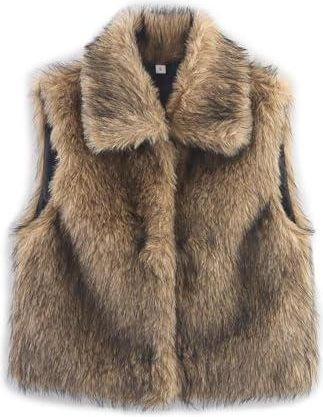 Generico Gilet dhiver léger sans manches chaud et décontracté avec col en V et poches pour femme, Café, XS