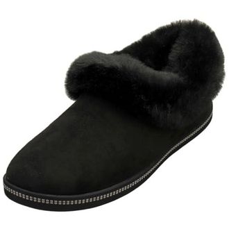 Skechers Femme Cozy Campfire Winter Nights Chausson, Black Microfiber/Faux Fur, 38.5 EU