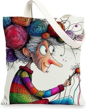 Generic Sacs fourre-tout en toile colorée, design artistique fantaisie, sacs de courses réutilisables, amusants et ludiques, légers et lavables avec bandouliè