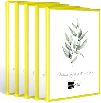 Bildershop-24 5X Kunststoffrahmen modern Bilderrahmen, (10,5 X 15 cm) DIN A6 gelb, inkl. Tischaufsteller