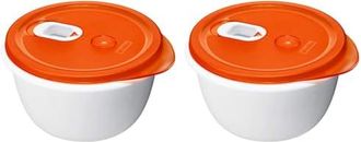 Rotho Micro Clever Mikrowellendose 1.6l mit Deckel und Ventil, Kunststoff (PP) BPA-frei, rot/weiss, 1.6l (19.0 x 19.0 x 10.5 cm) (Packung mit 2)
