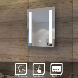 Sonni Badspiegel 50x70cm Spiegel (eckig) mit Sensor-Schalter LED-Beleuchtung kaltwei&szlig; IP44 [Energieklasse A+]
