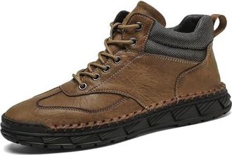 Generic Bottines en cuir pour homme - Couture &agrave; la main - Style d&eacute;contract&eacute; - Vintage - Lacets - Avec soutien de la vo&ucirc;te plantaire - Antid&eacute;rapantes - Imperm&eacute;