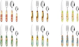 Excelsa La Via Della Seta 24-teiliges Besteck-Set, verschiedene Dekorationen, Edelstahl, Griff aus Kunststoff