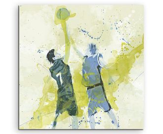 Paul Sinus Art 60x60cm Basketball SPORTBILDER Splash Art Wandbild Aquarell Art Gelb Blau Gr&uuml;n