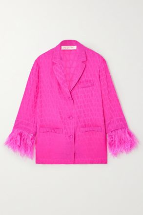 Valentino Garavani Chemise En Jacquard De Soie &Agrave; Plumes - Rose