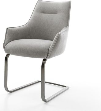 DELIFE Freischwinger Alja-Flex mit Armlehnen Strukturstoff Soft Grau Freischwinger flach Graphit Taschenfederkern, Esszimmerstühle