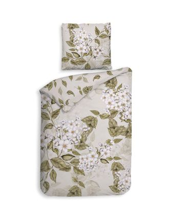 Heckett & Lane Heckett & Lane Twill Bettwäsche 155x220 Juliette Natural Blätter Blüten grün